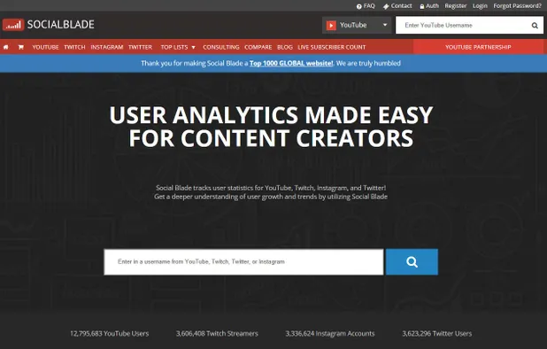 SocialBlade: Can help you track YouTube channel Statistics, Twitch user ...