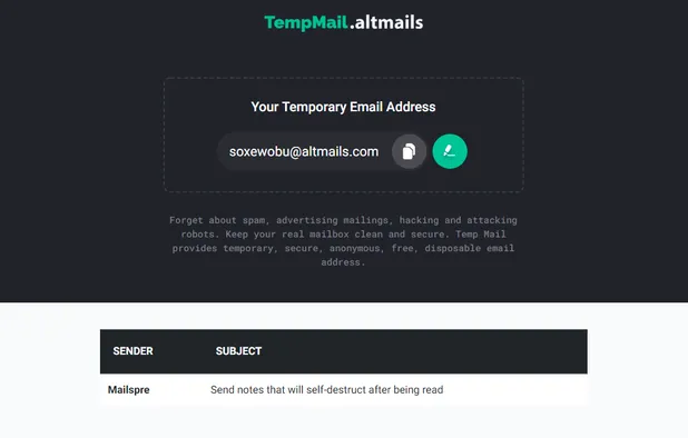 TempMail.altmails: Disposable temporary email addresses that you can ...