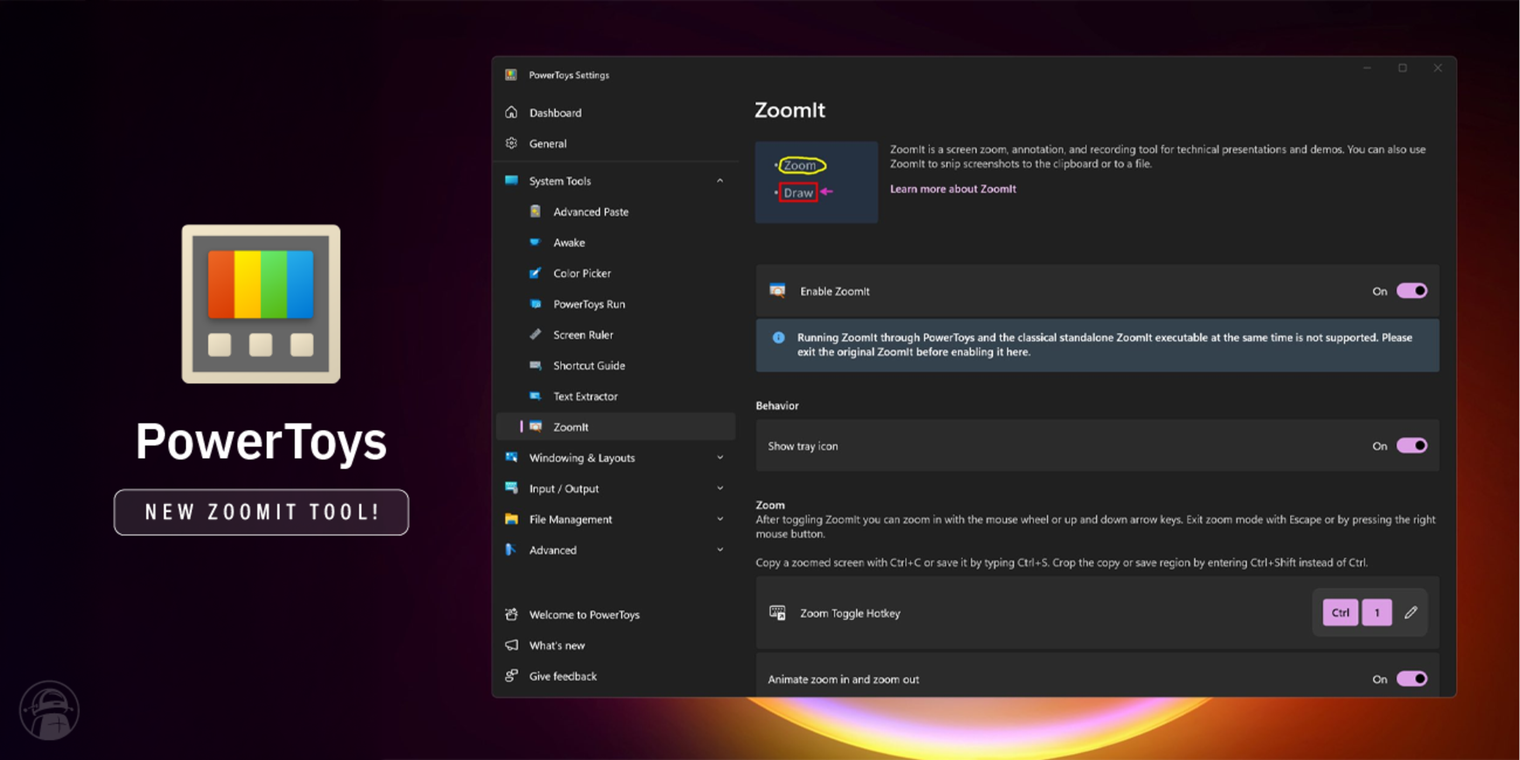 PowerToys 0.88 adds a new ZoomIt utility for screen zooming, annotation, and recording ...