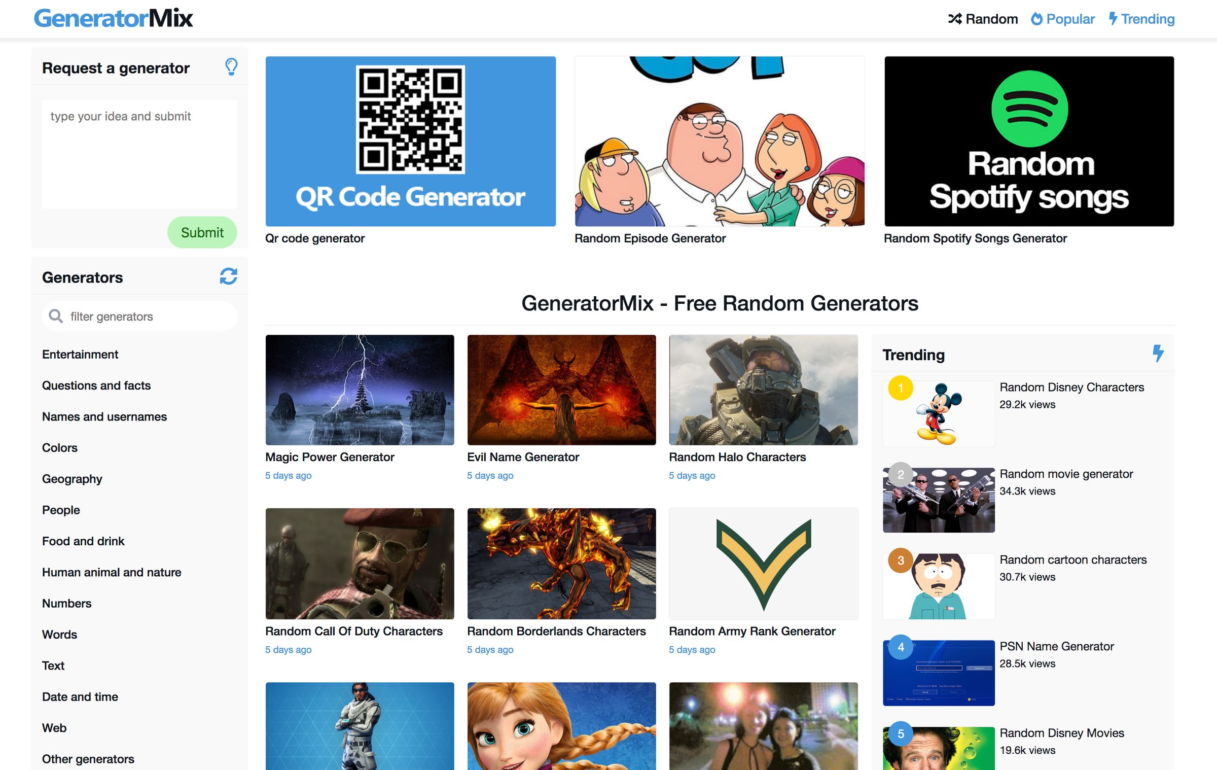 GeneratorMix: A place with hundreds of generators split into different ...