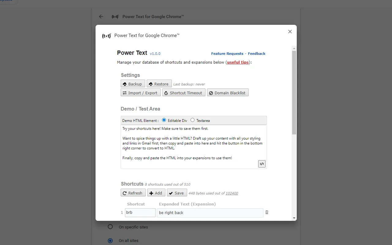 Power Text for Google Chrome: Based on the Auto Text Expander by carlinyuen (https://github ...