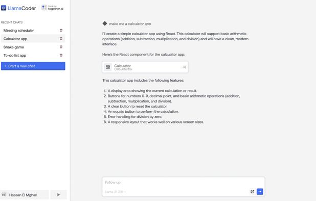 LlamaCoder: An open source Claude Artifacts app that can generate full React apps and ...
