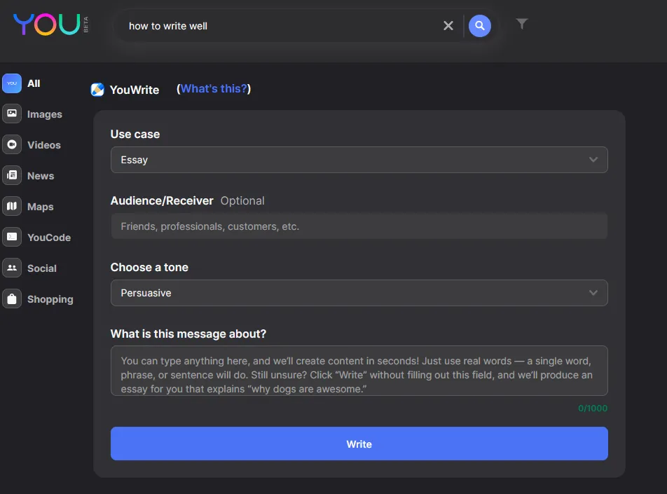 YouWrite: AI-powered writing assistant | AlternativeTo