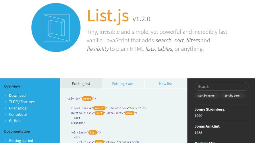 List.js: Tiny, invisible and simple, yet powerful and incredibly fast ...