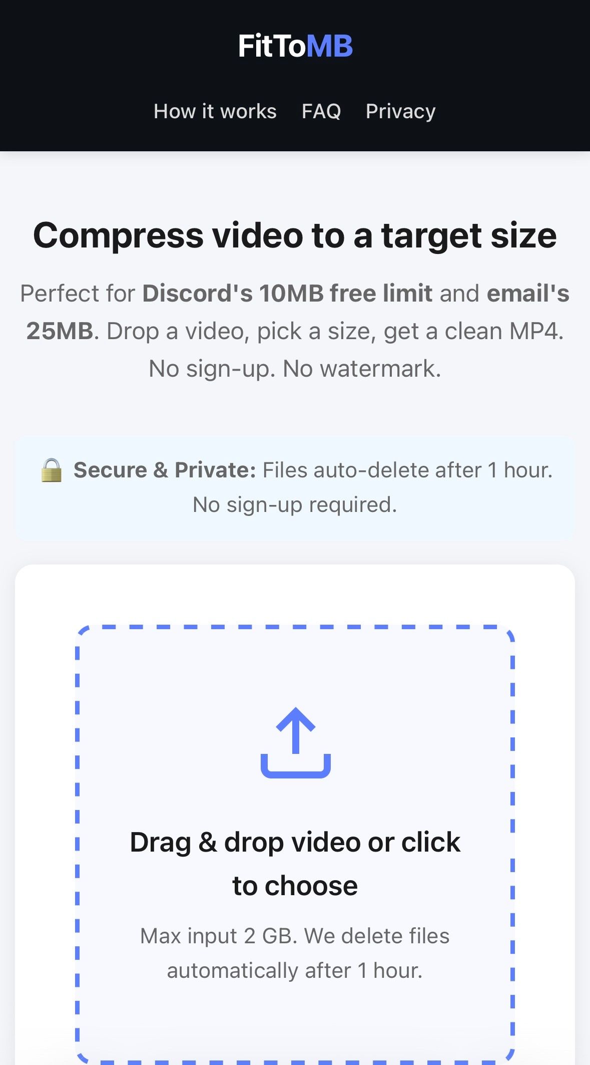 FitToMB: Compress videos to an exact file size (10MB, 25MB, or custom ...
