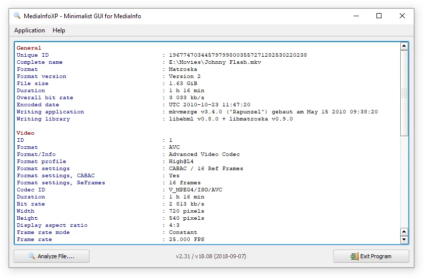 MediaInfoXP: A simple GUI for MediaInfo, an open source tool for ...