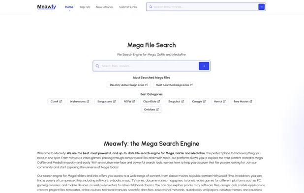 Meawfy: A specialized search engine for finding files hosted on Mega ...