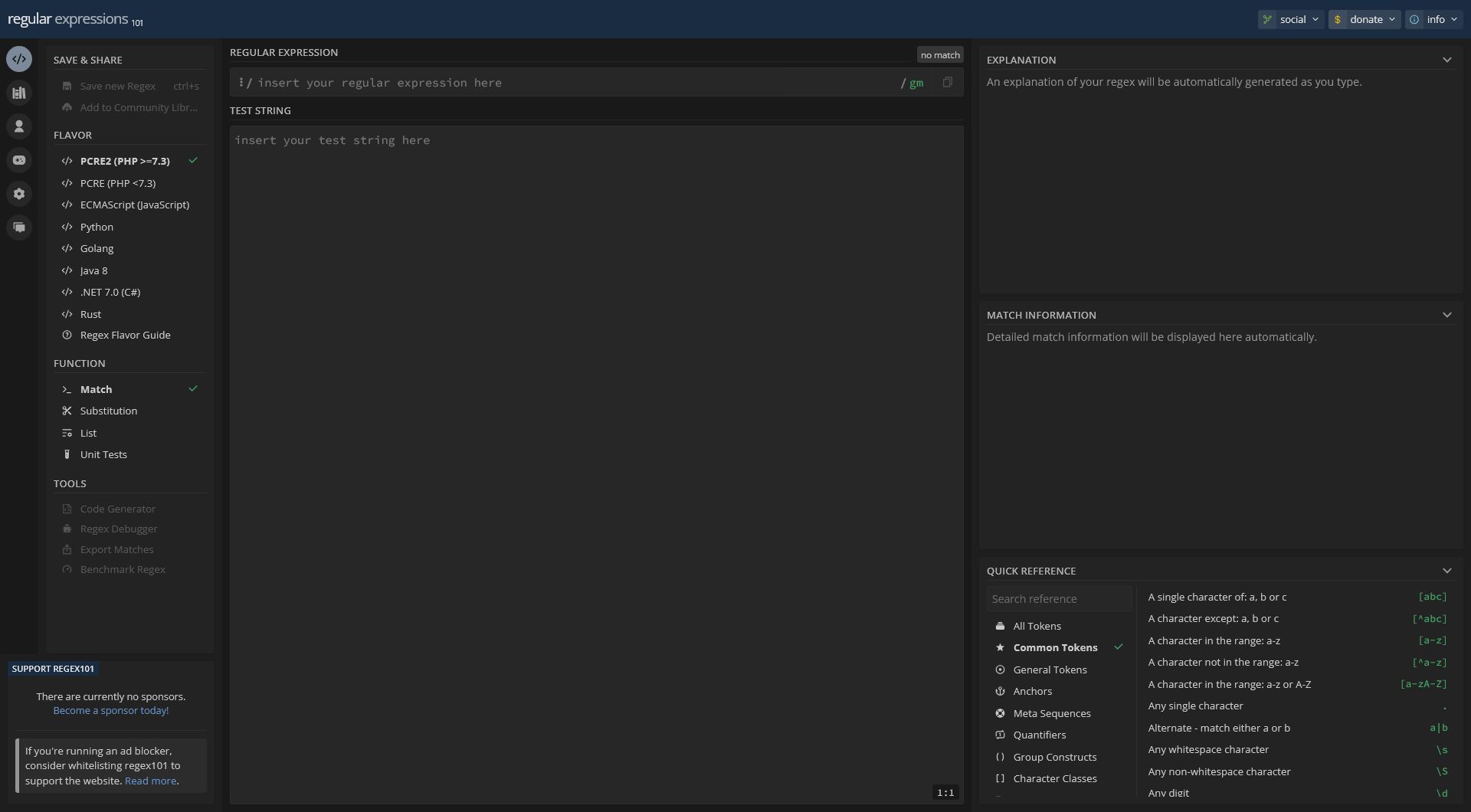 regular expressions 101: Extensive regex tester and debugger with ...