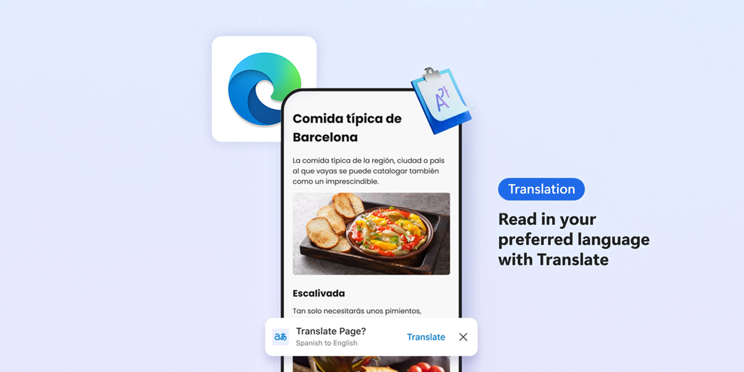 Microsoft Edge for Android updates translation UI with a new panel in ...