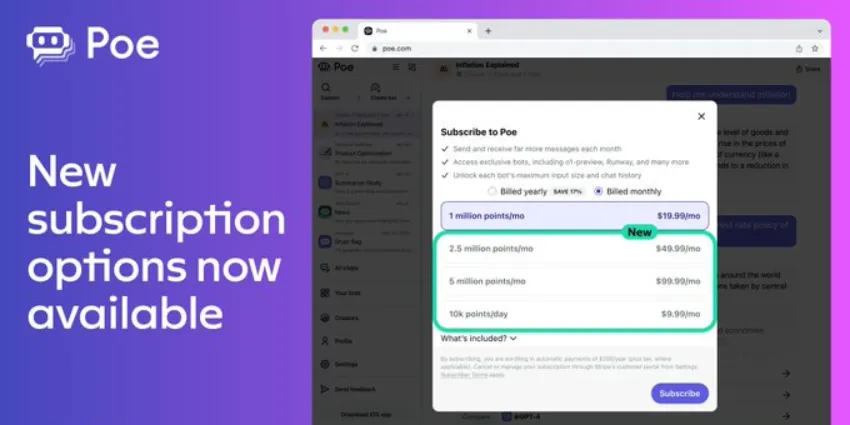 Poe expands subscription options | AlternativeTo