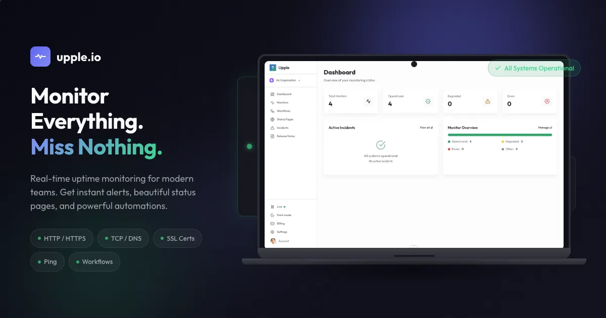 Upple: Uptime monitors for multiple protocols, workflow monitors for ...