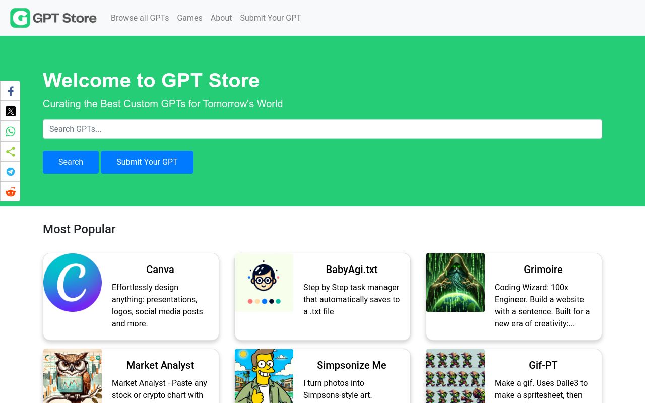 GPT Store: Find all the best custom GPTs, personalized assistants powered by ChatGPT | AlternativeTo