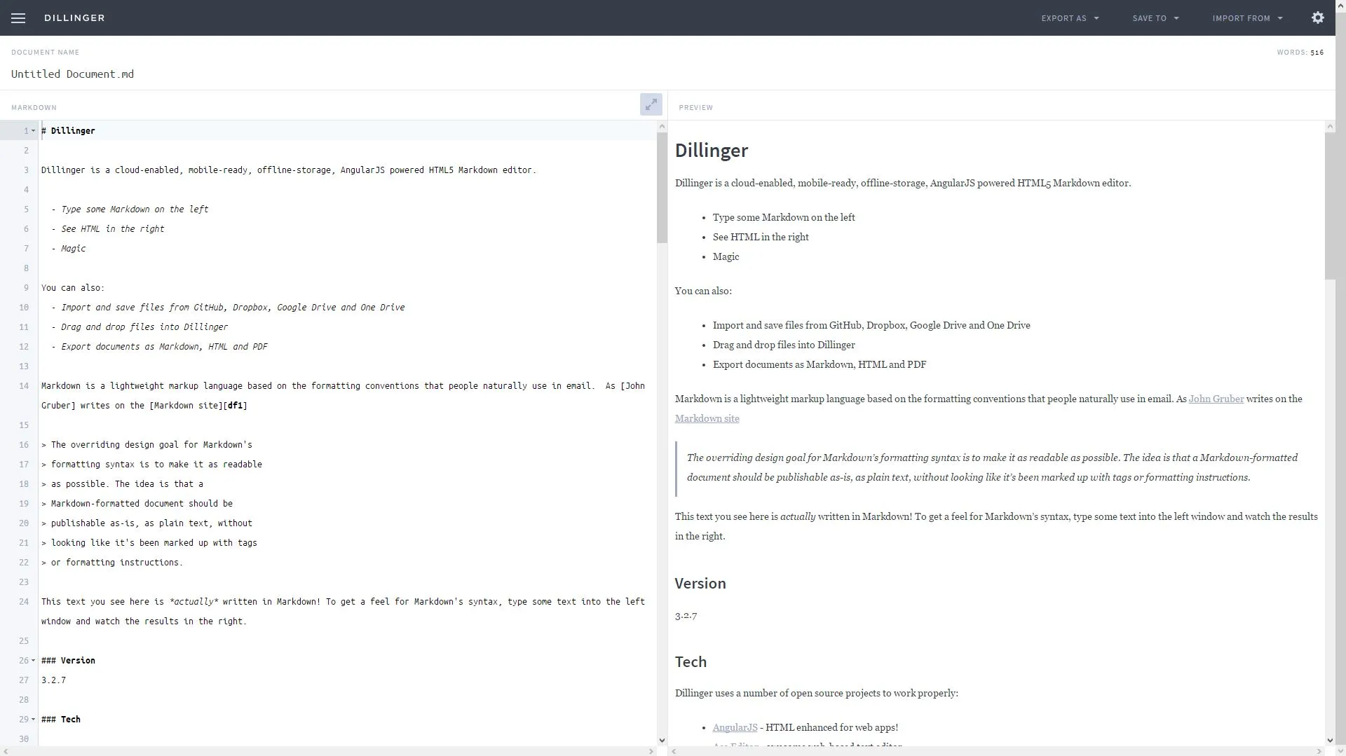 Dillinger: Online Markdown editor with side-by-side preview | AlternativeTo