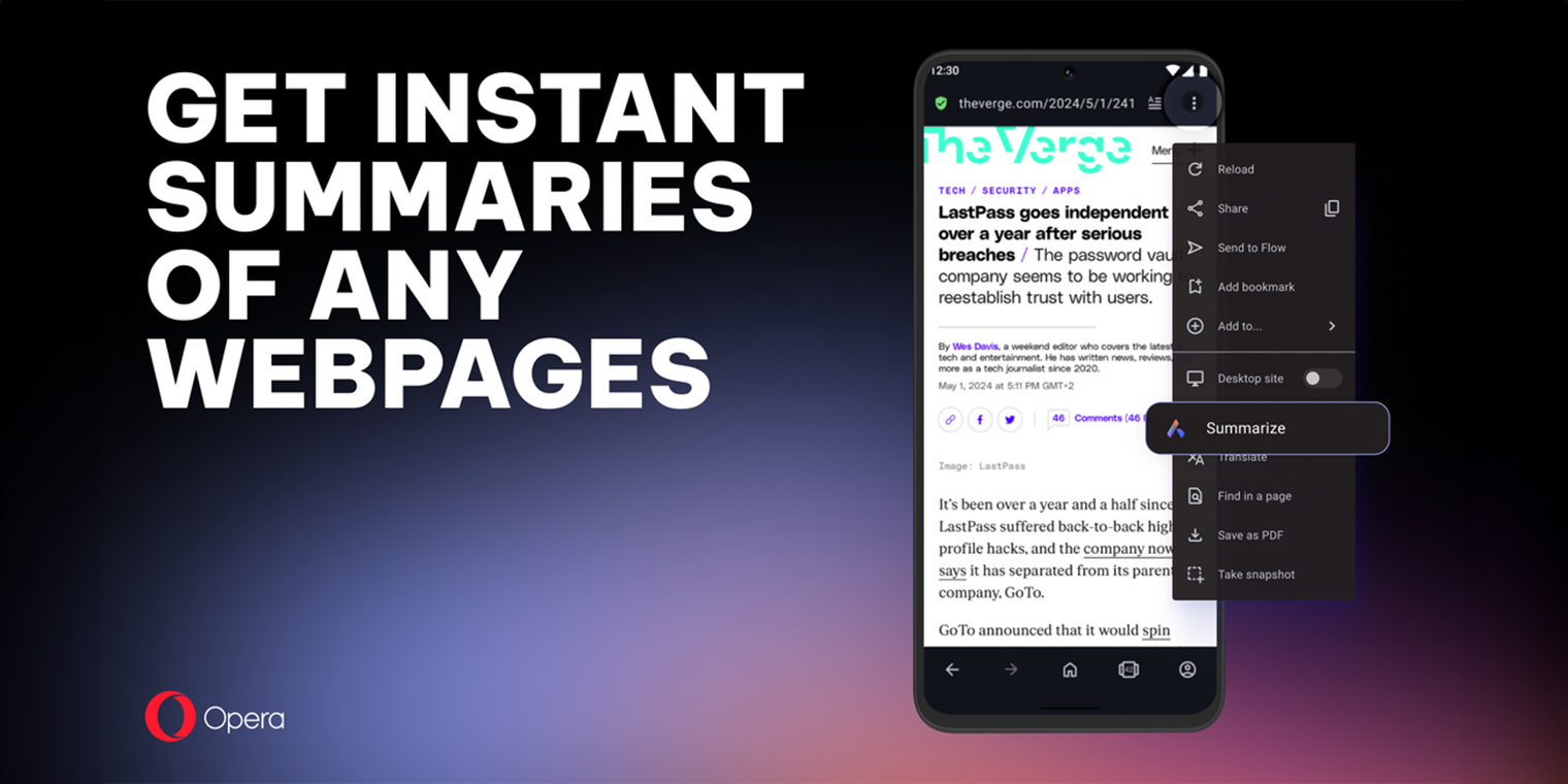 Opera's AI assistant, Aria, introduces text summarizing feature for Android users | AlternativeTo