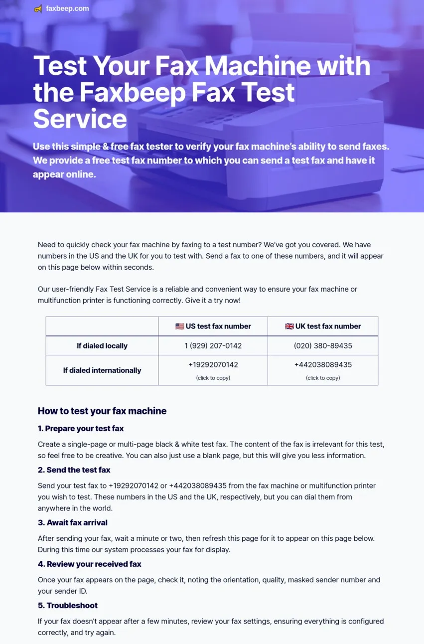 faxbeep: A free service to test your fax machine's ability to send ...