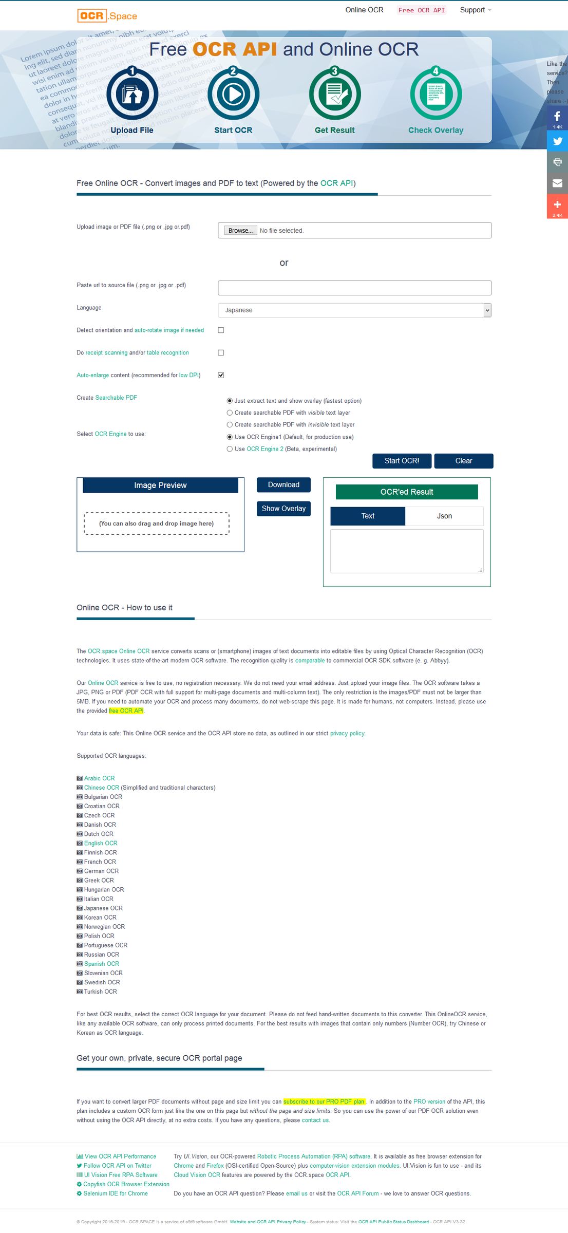 OCR.Space Free OCR API: Free OCR web service that takes a JPG, PNG or PDF file and converts them ...