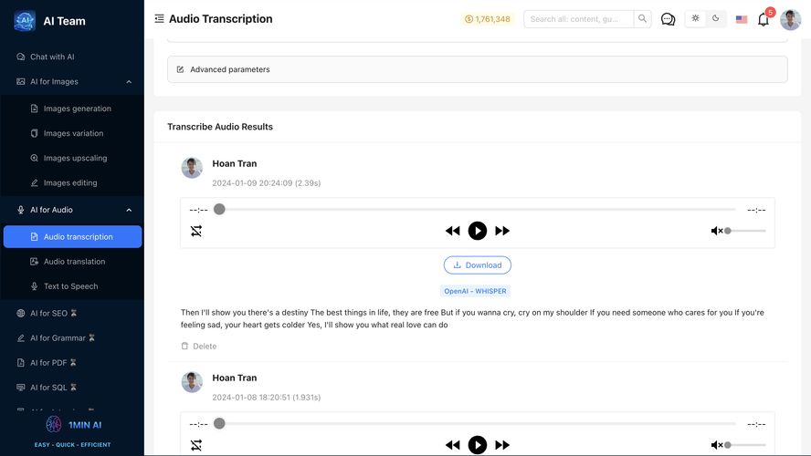 1min.AI: All-in-one AI app that provides many AI features powered by various AI models ...