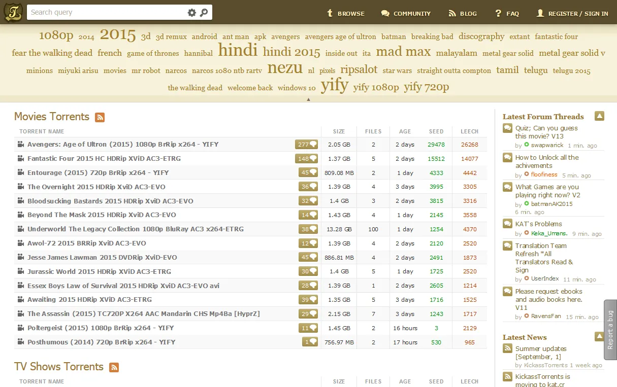 KickassTorrents : Or KAT is a torrent search engine with a user ...