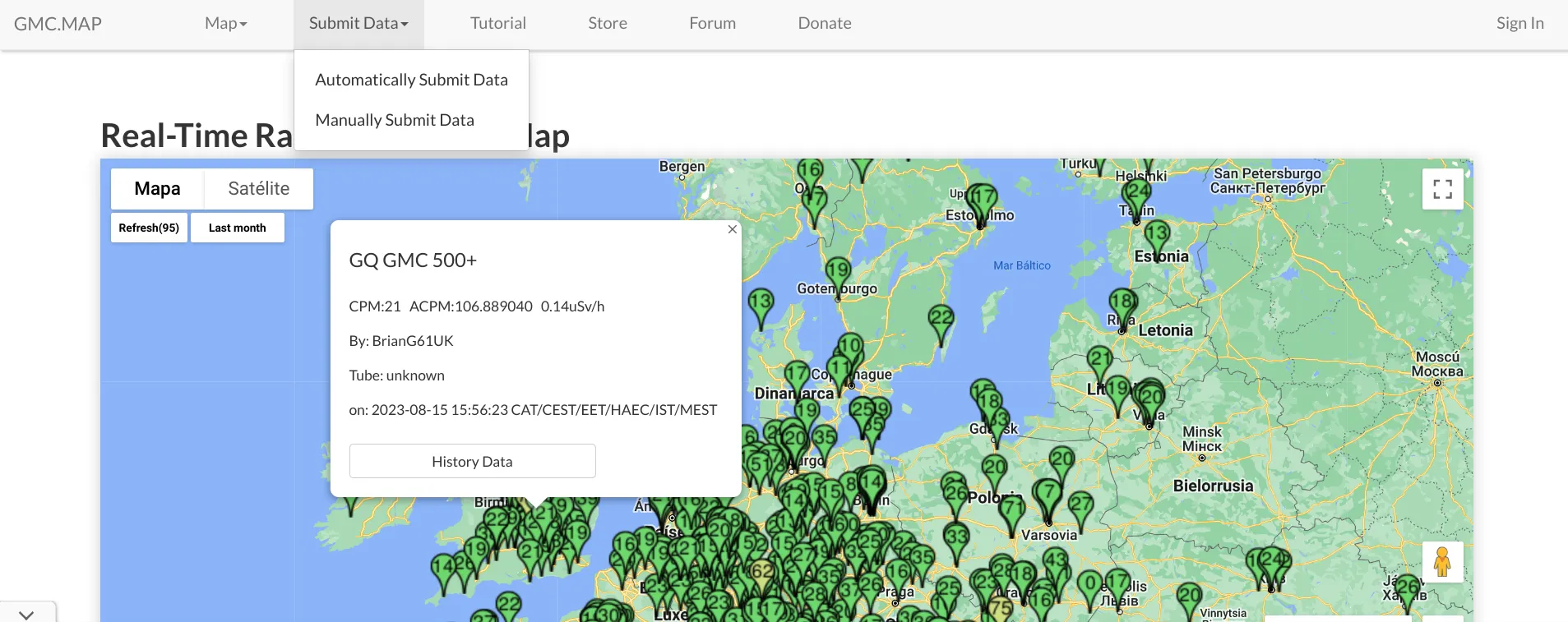 Geiger Counter World Map: It is citizen science project in which people ...