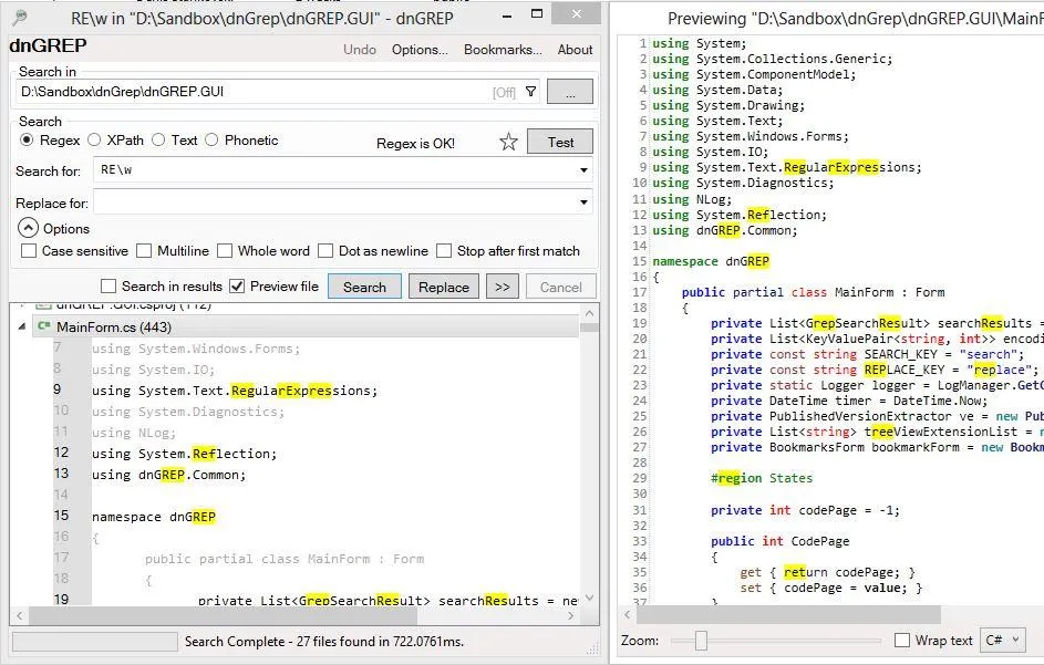 dnGREP: DnGrep allows you to search across files with | AlternativeTo