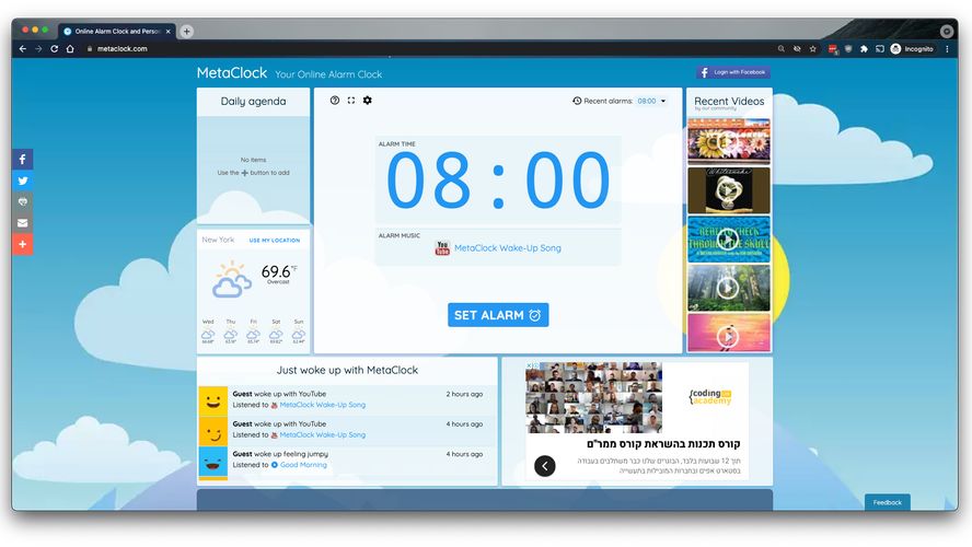 MetaClock.com: MetaClock is an Online Alarm Clock that can play YouTube videos and uploaded ...