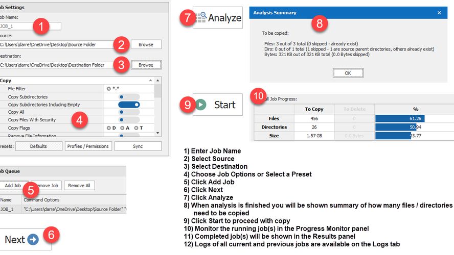 RoboCopy GUI: Visual interface for RoboCopy featuring job queuing, job ...
