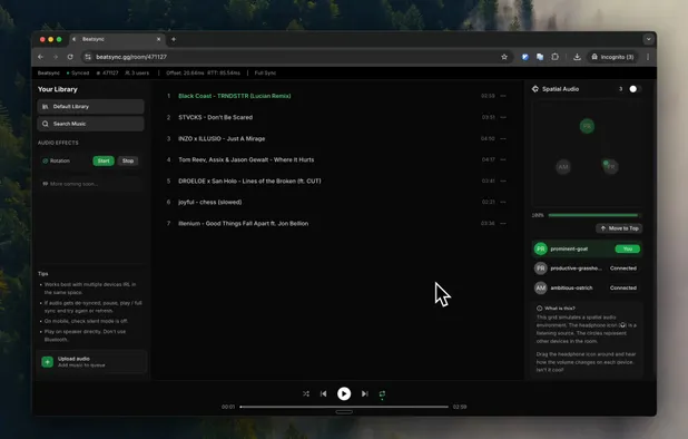 Beatsync: High-precision web player for multi-device audio playback and spatial audio ...