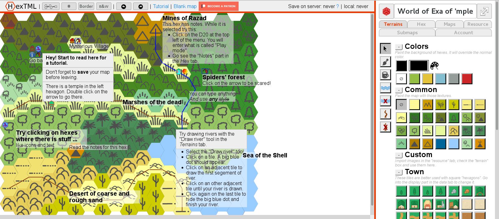 Hextml: Campaign management tool for tabletop RPGs and map drawing tool with hexagonal ...