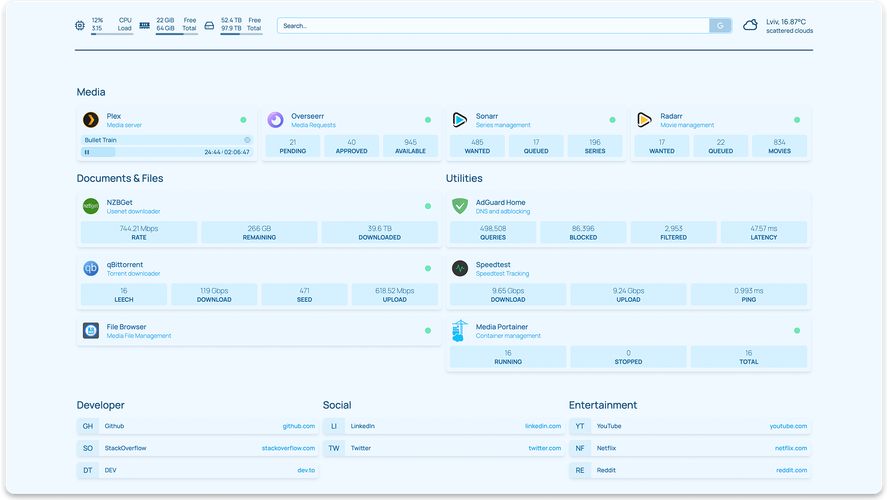 Homepage (by Ben Phelps): A highly customizable homepage (or startpage / application dashboard ...