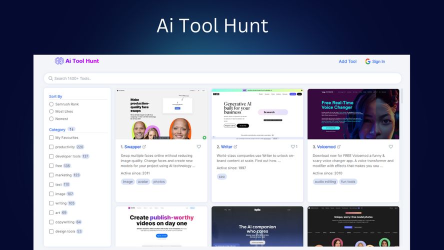 AiToolHunt: AI Tool Hunt - The Ultimate Directory for Discovering the Best AI Tools | AlternativeTo