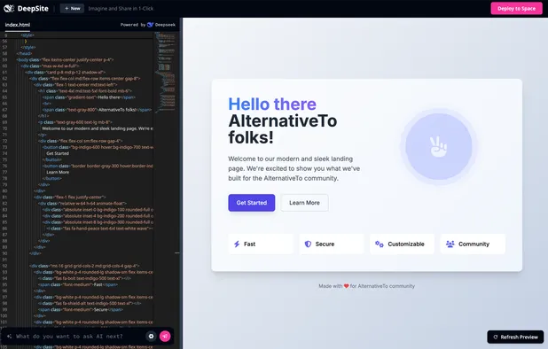 DeepSite: Free app that lets you use | AlternativeTo