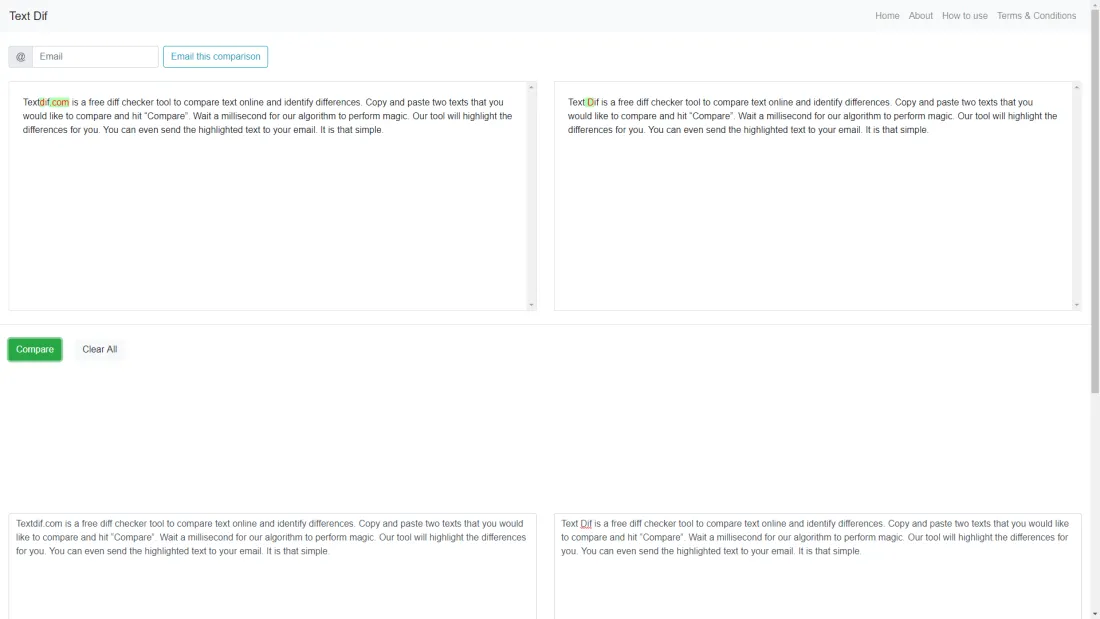 textdif.com: Simple text comparison tool that's very fast and easy to ...