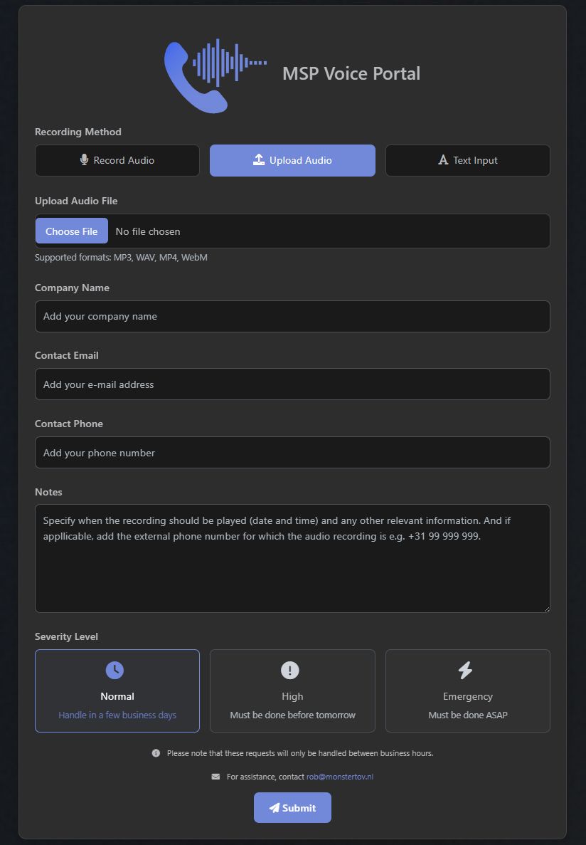 MSP Voice Portal: Modern, open source, self-hosted portal for MSPs to securely collect customer ...