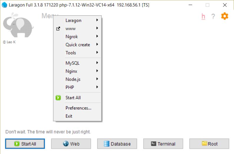 Laragon: All in one web server. Apache, MySQL (MariaDB), PHP, phpMyAdmin, cmder, Memcache ...