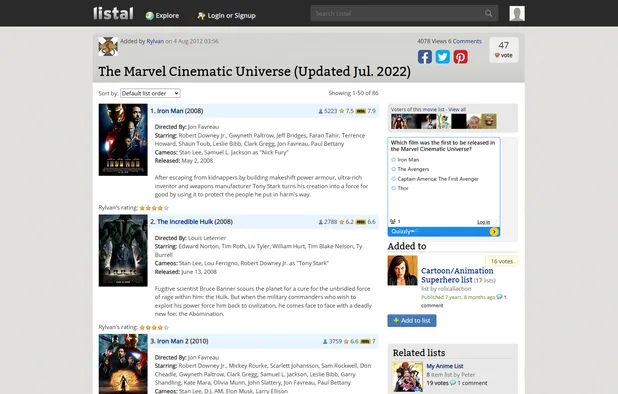 Listal: Web-based DVD, music, game, book and many other things ...