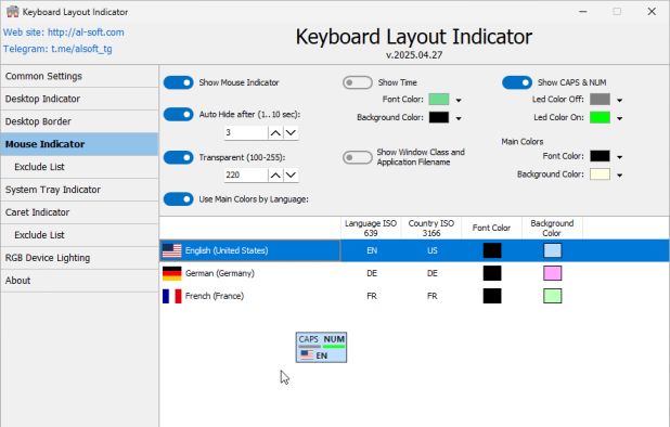 Keyboard Layout Indicator: Provides a several types for keyboard layout indicators and the state ...