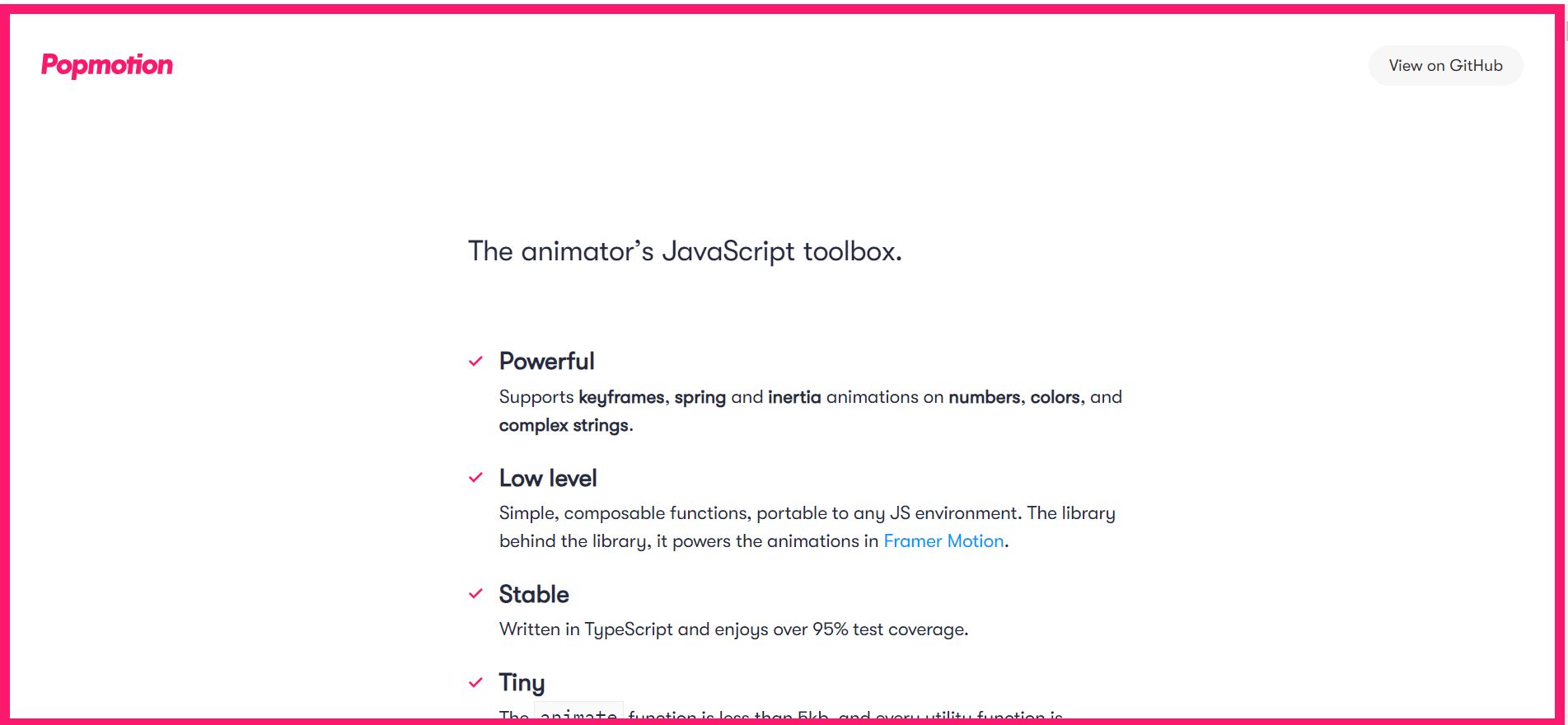 Popmotion: Lightweight 12kb JavaScript motion engine that makes creating engaging user ...