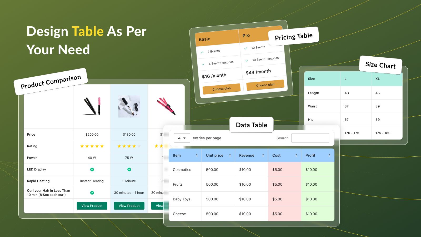 TablePress Size Chart & Guide: A Shopify app designed to help merchants create and display data ...