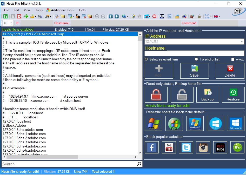 Hosts File Editor: Seamlessly edit host files, create backups for easy ...