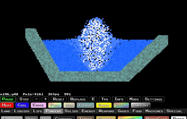 Sandboxels: In-browser falling sand simulation game, with mechanics ...