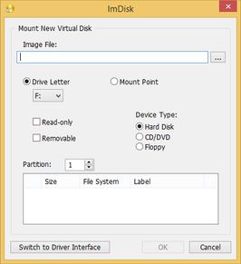 ImDisk Toolkit: All-in-one package that includes ImDisk Virtual Disk Driver and several tools ...