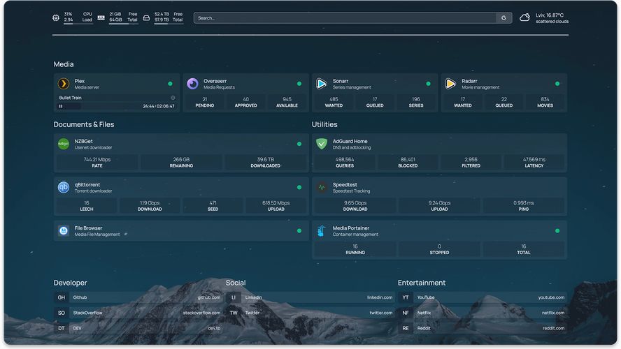 Homepage (by Ben Phelps): A highly customizable homepage (or startpage / application dashboard ...