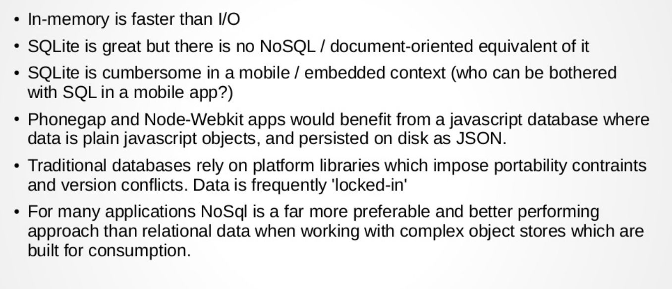 LokiJS: A "fast", in-memory document-oriented data-store for node. | AlternativeTo