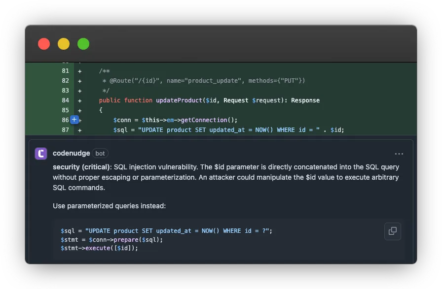 Codenudge: Helps developers review GitHub pull requests faster with AI. | AlternativeTo