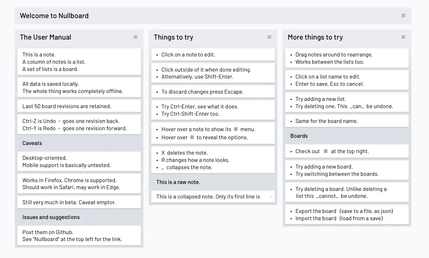 Nullboard: Minimalist locally-stored kanban board / task list manager | AlternativeTo