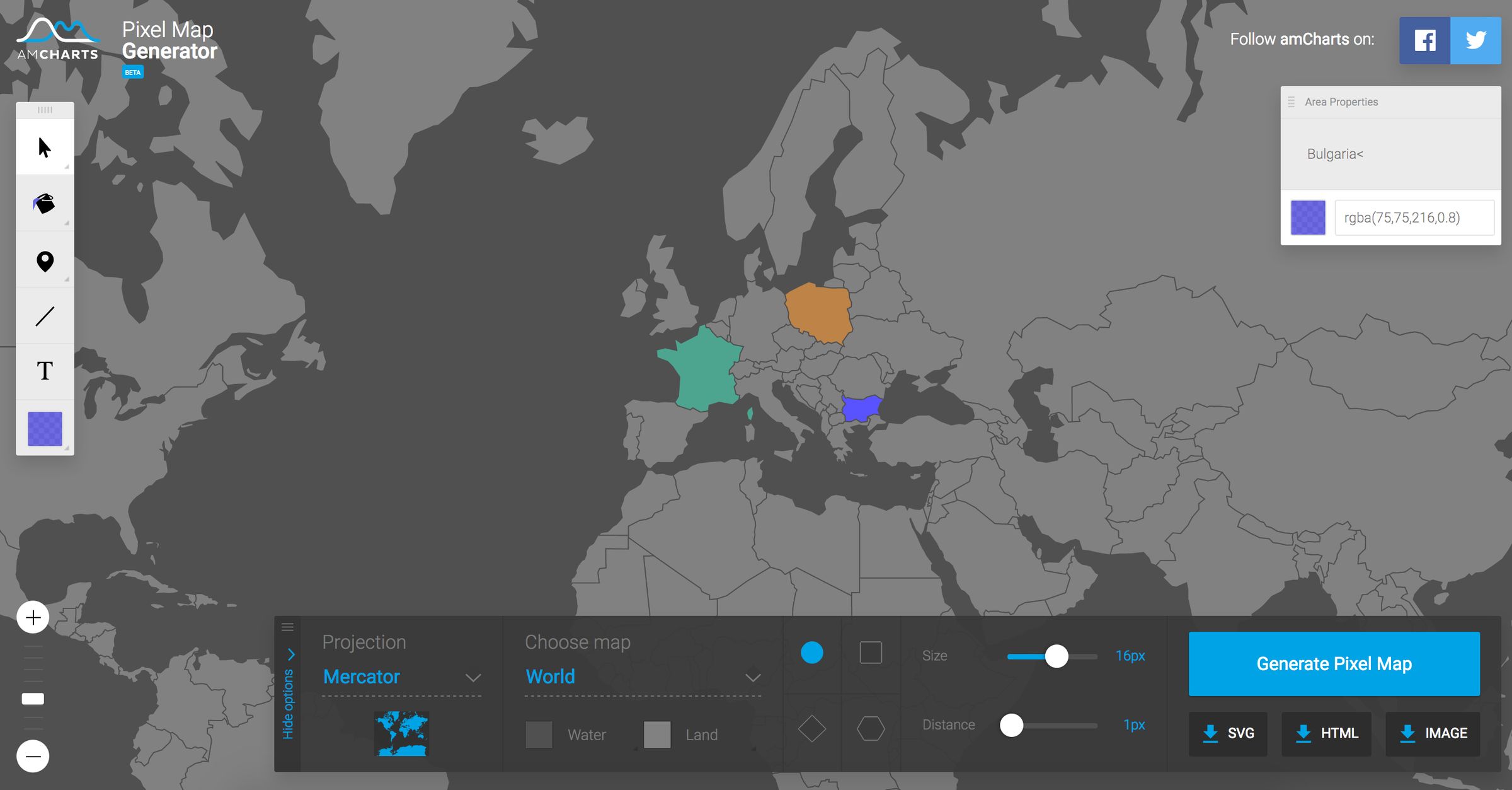 Pixel Map Generator: A world map you can colour in, pixelate, annotate ...