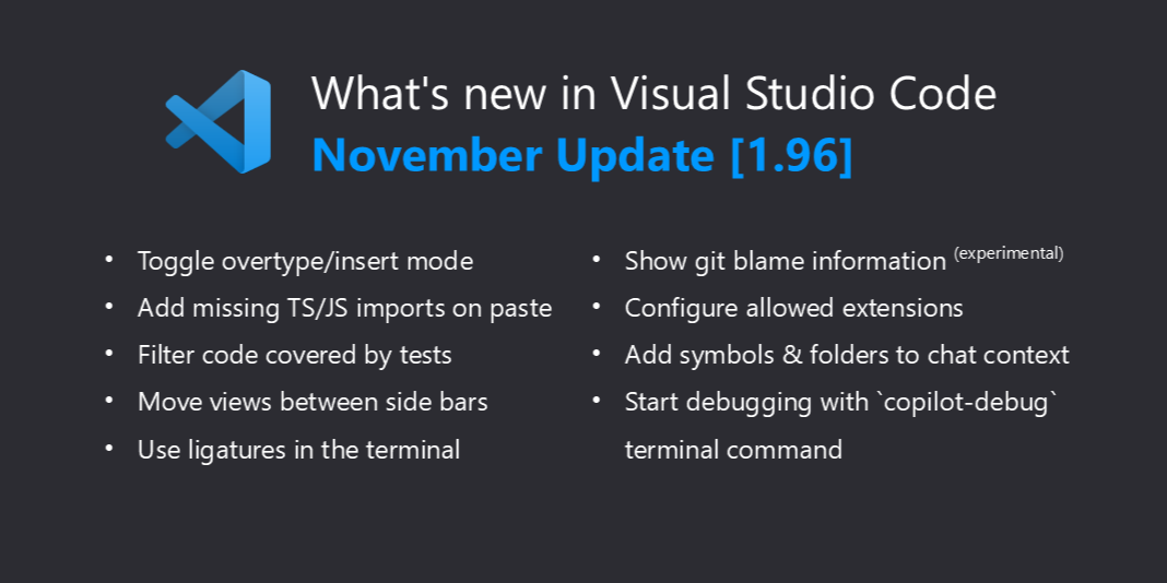 Visual Studio Code 1.96 brings Overtype mode, JS/TS auto imports, and enhanced debugging ...