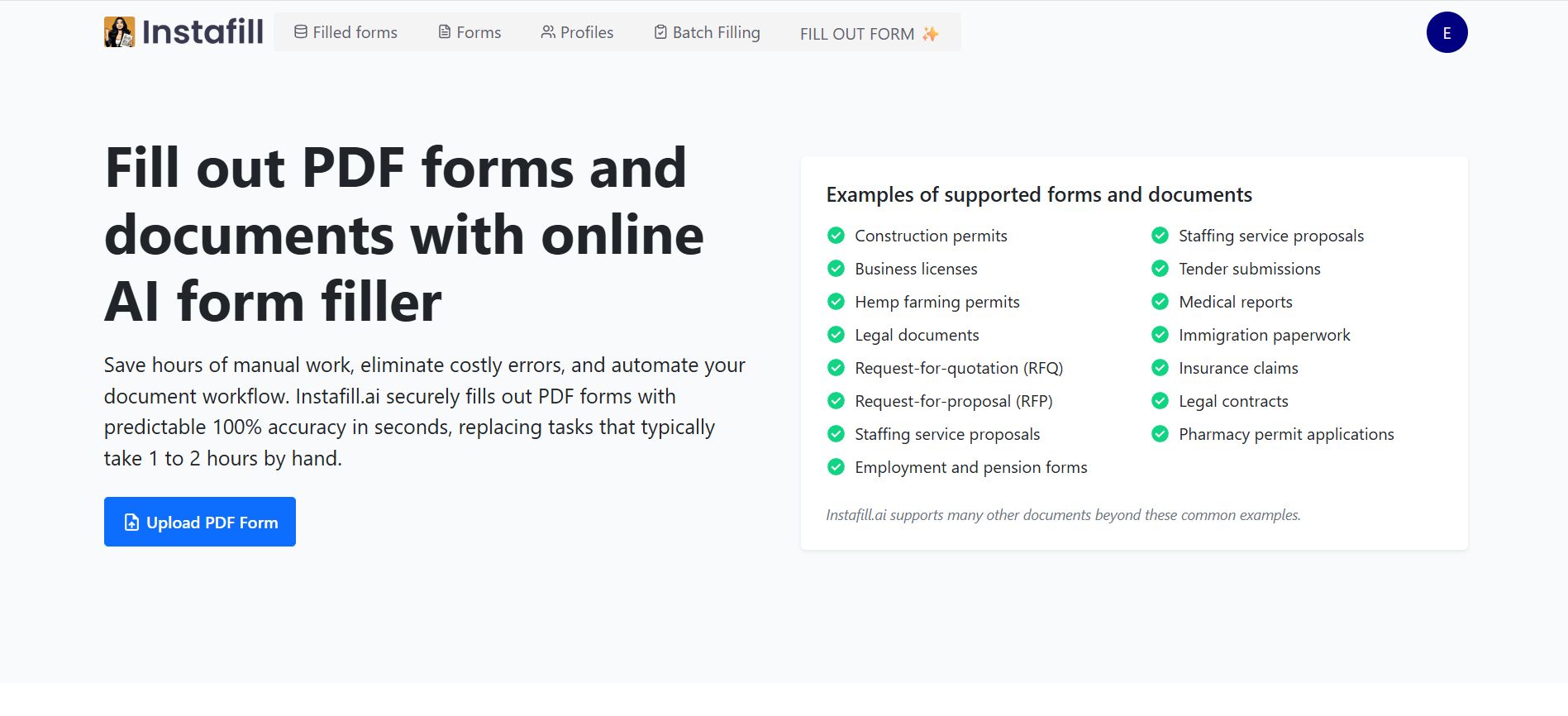 Instafill.ai: Fill out PDF forms and documents with online AI form filler | AlternativeTo