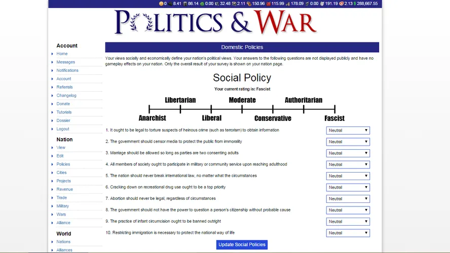 Politics & War: Nation simulation mmo. You can create your own nation ...