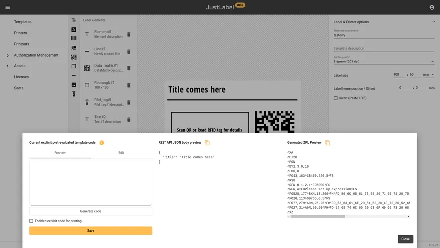 JustLabel: Fully web-based label printing and template management ...
